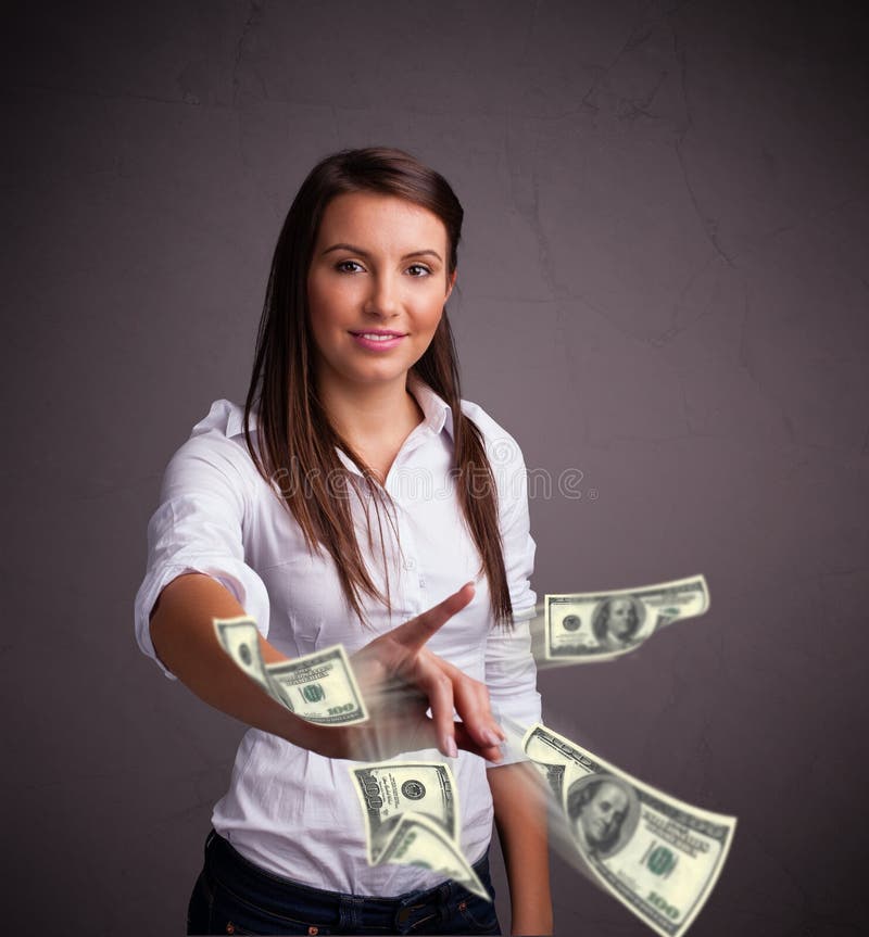 Young girl throwing money stock image. Image of beautiful - 35743527