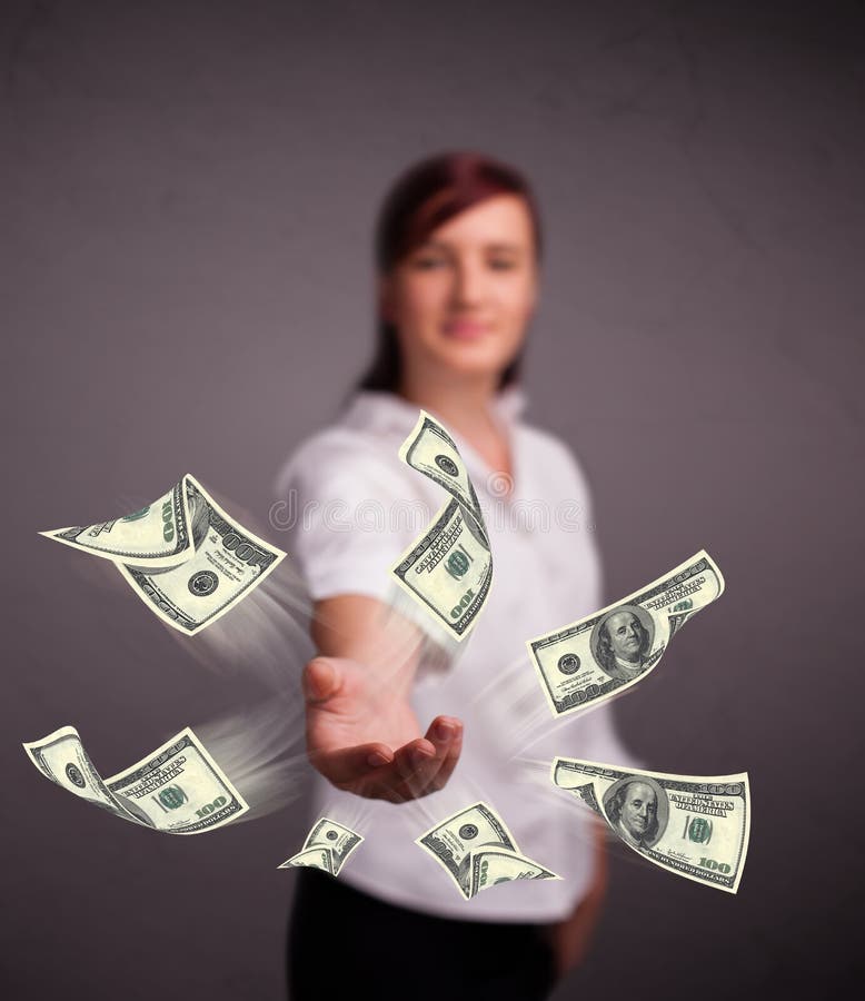 Young girl throwing money stock photo. Image of dollar - 47030284