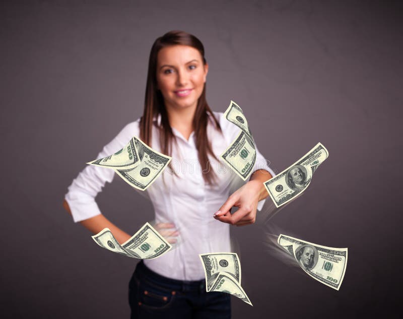 Young girl throwing money stock image. Image of beautiful - 56426981