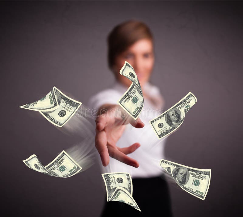Young girl throwing money stock image. Image of attractive - 59183509