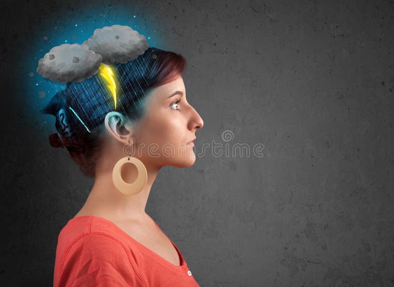 Young Girl with Thunderstorm Lightning Headache Stock Image - Image of ...