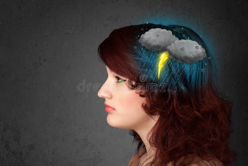 Young Girl with Thunderstorm Lightning Headache Stock Image - Image of ...