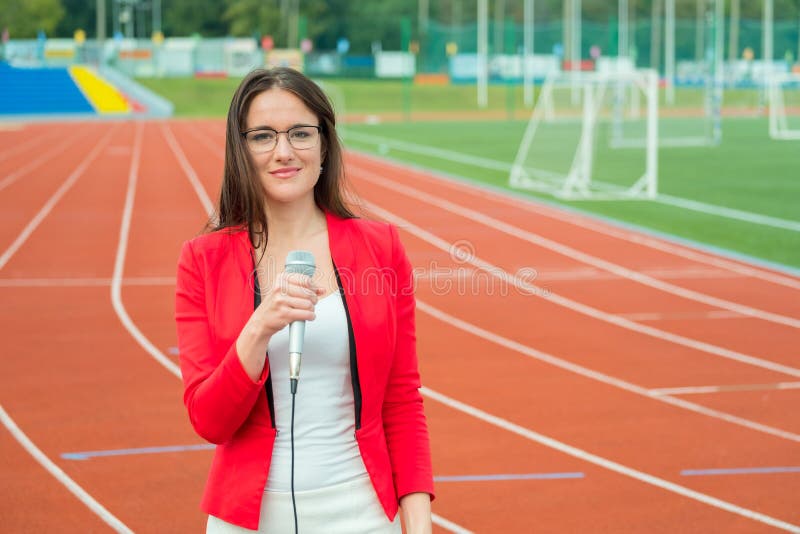 Young Girl TV Reporter is Broadcasting Stock Image - Image of ...