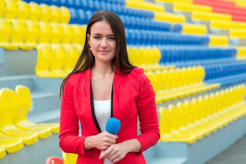 Young Girl TV Reporter is Broadcasting Stock Image - Image of ...