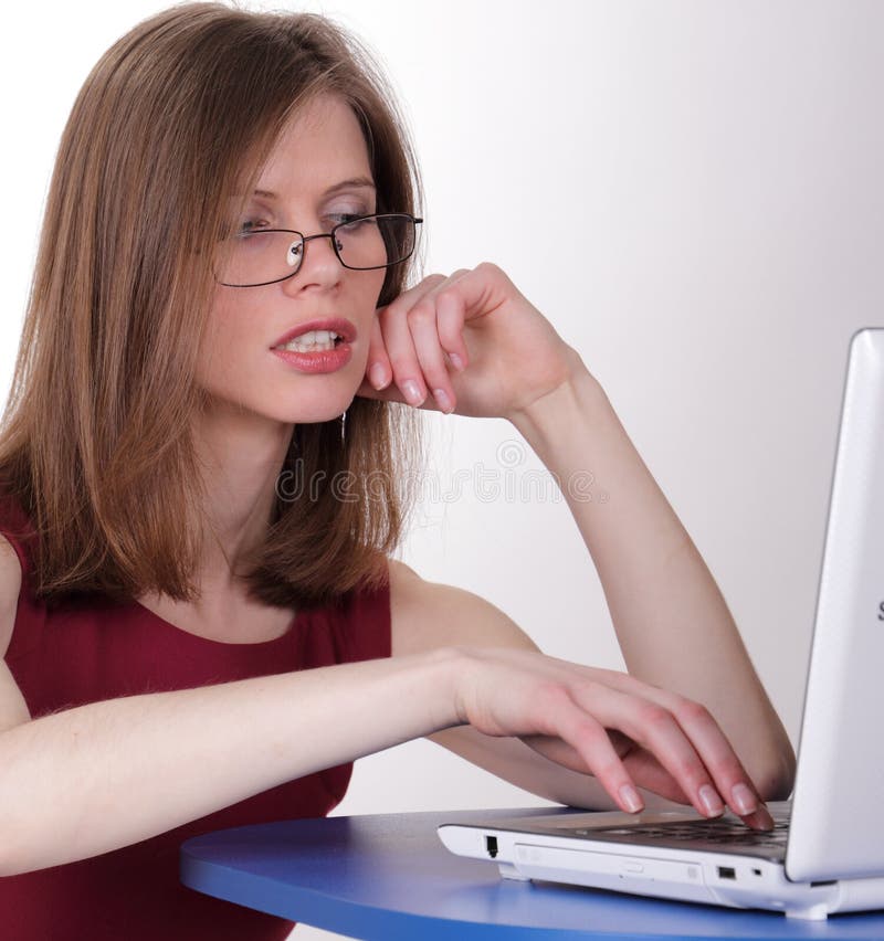 Young Girl is Nervous with Computer Stock Photo - Image of casual ...
