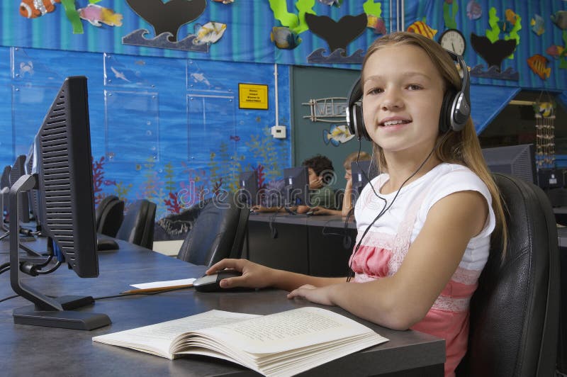 Cute Girl Using Computer stock photo. Image of children - 29662108