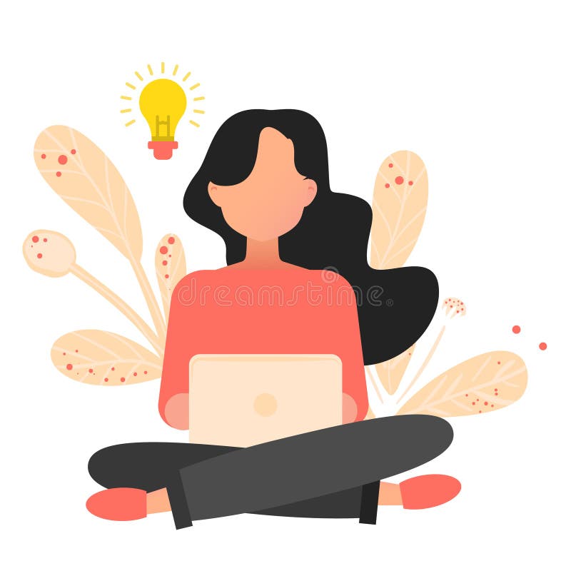 Young girl using computer stock vector. Illustration of happy - 134629143