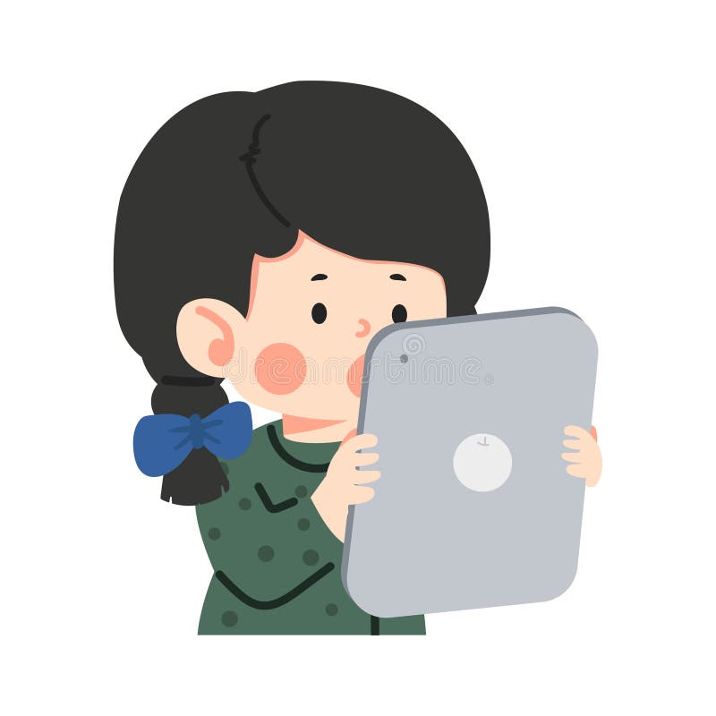 Young Girl Using a Digital Tablet Stock Illustration - Illustration of ...