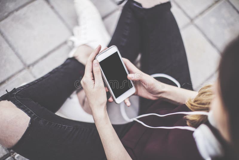Young Girl Using Mobile Phone Outdoor Stock Photo - Image of outdoors ...