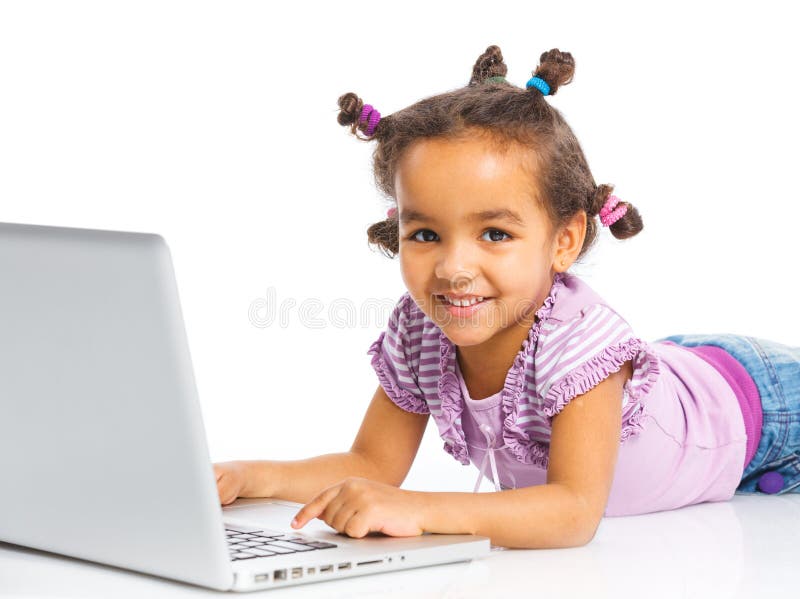 Little African Asian Girl Using a Tablet Pc Stock Image - Image of ...