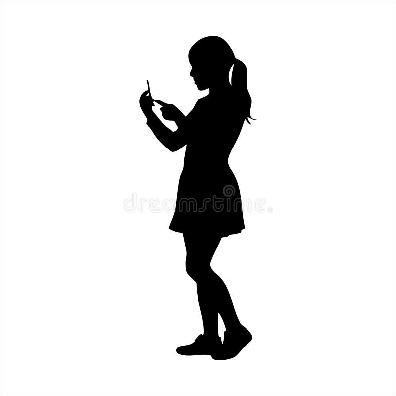 Young Girl Using Smart Phone. Silhouette Design Element. Stock Vector ...