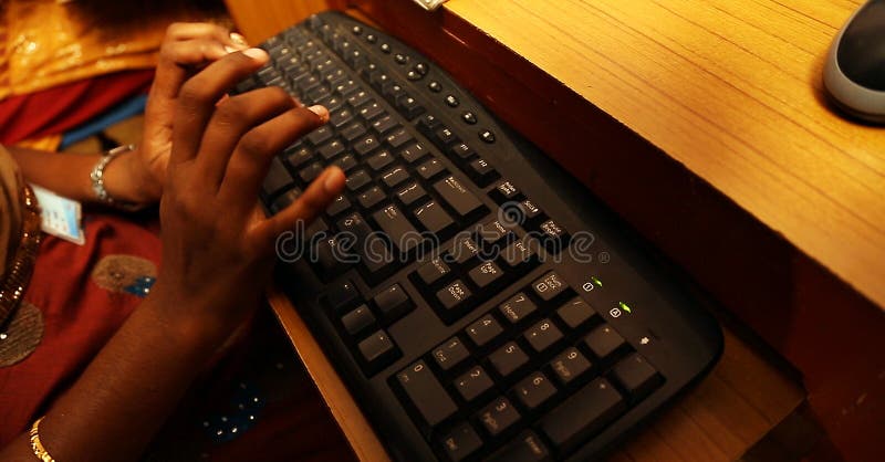 Young Girl Using System, Woman Using and Typing on Keyboard Stock Photo ...