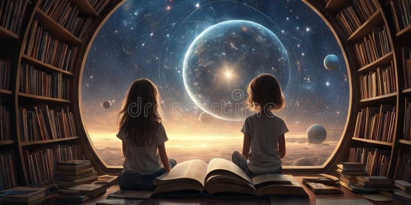 Girl watching the universe stock illustration. Illustration of girl ...
