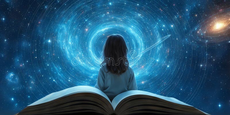 Girl watching the universe stock illustration. Illustration of outer ...