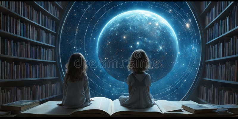 Girl watching the universe stock illustration. Illustration of learn ...
