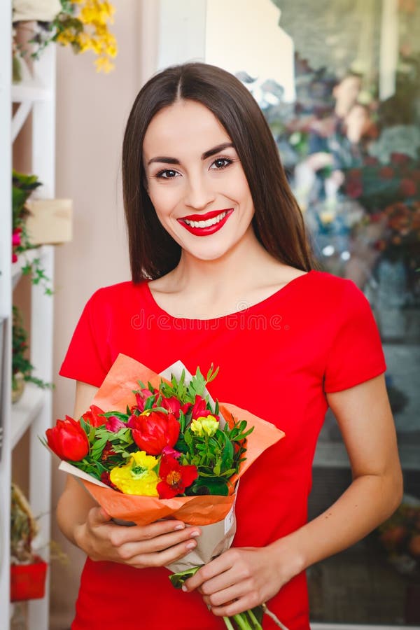Young Girl Working in a Flower Shop Stock Image - Image of colorful ...