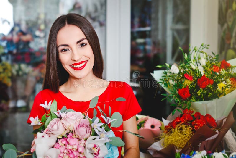 Young Girl Working in a Flower Shop Stock Image - Image of beauty ...