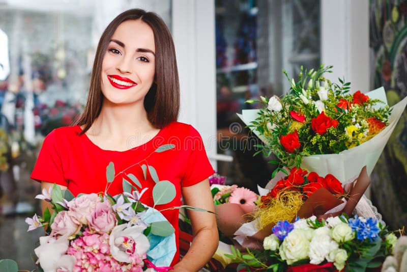 Young Girl Working in a Flower Shop Stock Photo - Image of plant ...