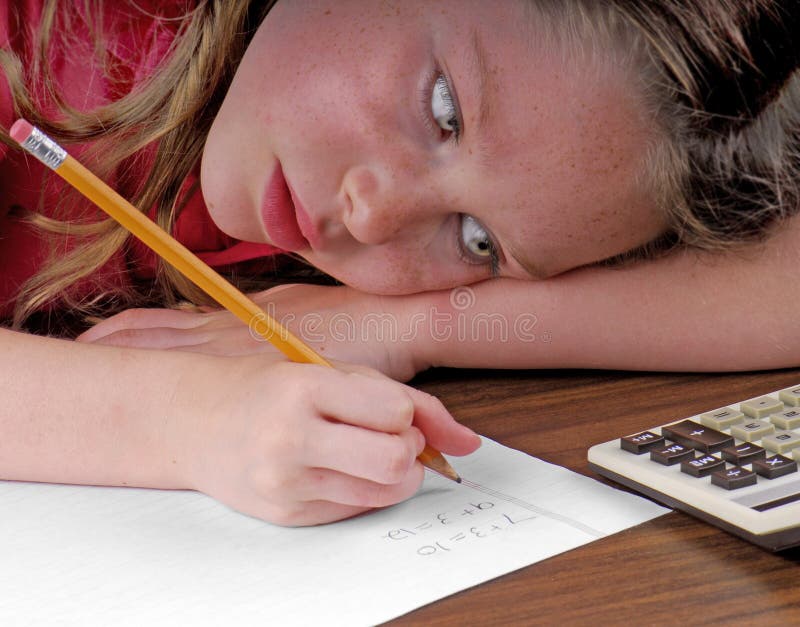 Young girl working on math stock photo. Image of pencil - 6086482