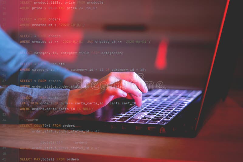 Girl Works on a Laptop at Night, Coding and Creating Project. Stock ...