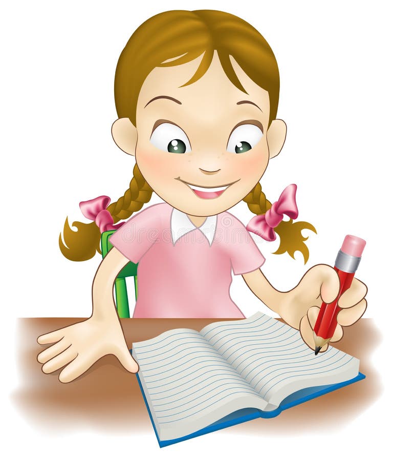 Cartoon Young Girl Desk Writing Stock Illustrations – 1,089 Cartoon ...