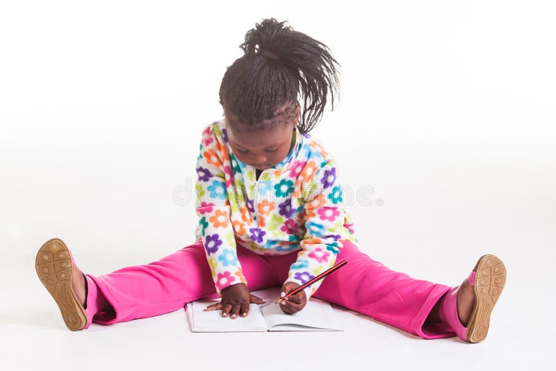 African Girl Writing with Pencil, Free Copy Space Stock Image - Image ...