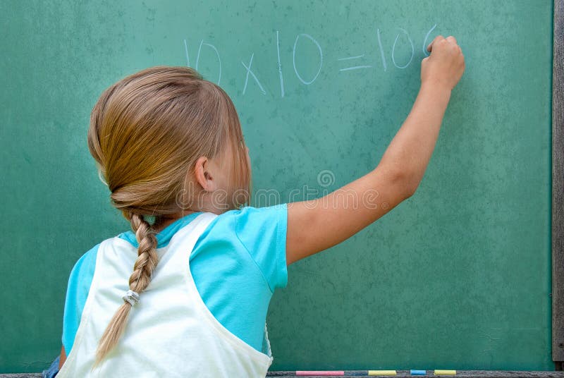 Girl Writing Lines on Chalkboard Stock Image - Image of worn, class ...