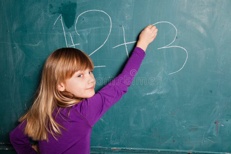 Girl Writing Lines on Chalkboard Stock Image - Image of worn, class ...