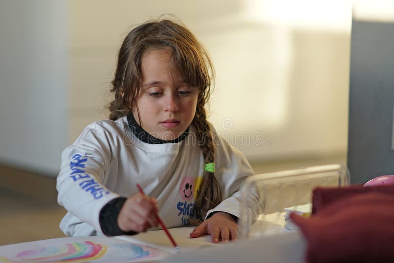 Young Girl 6-7 Years Old Drawing Stock Image - Image of eyes, joyful ...