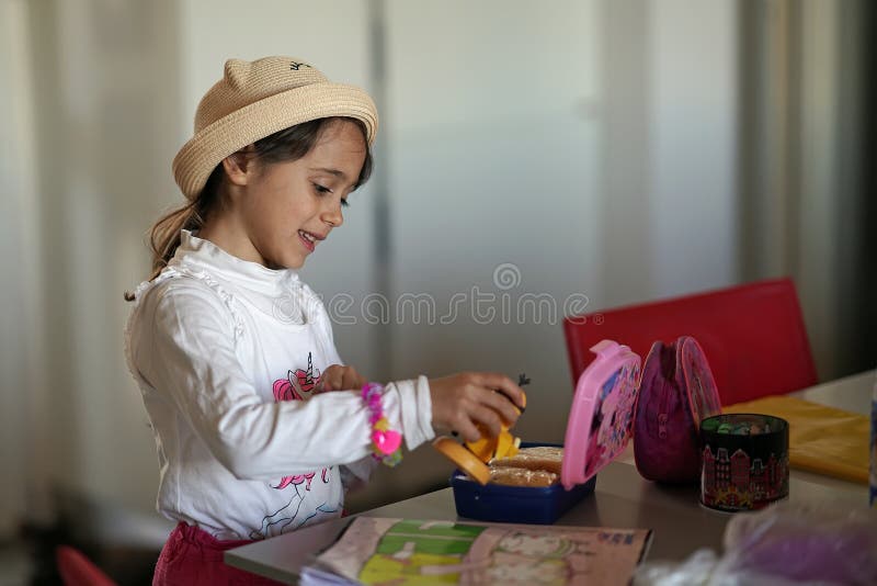 Young Girl 6-7 Years Old Eating Snack Stock Image - Image of cute, girl ...