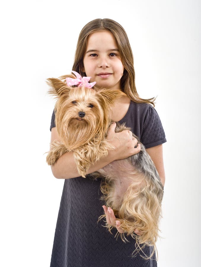 Young Girl with a Yorkshire Terrier Stock Image - Image of person, care ...