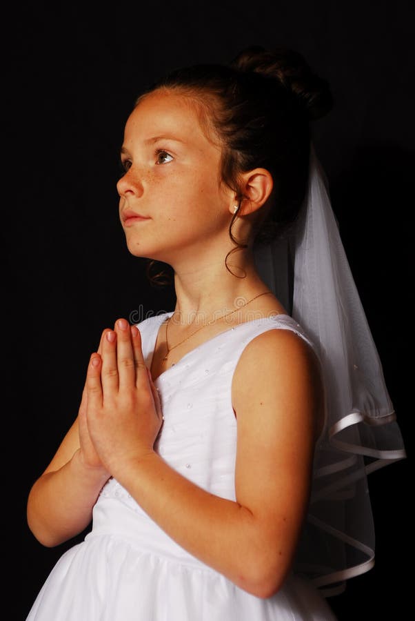 Young Girls 1st Communion Portrait Stock Photo - Image of roman ...