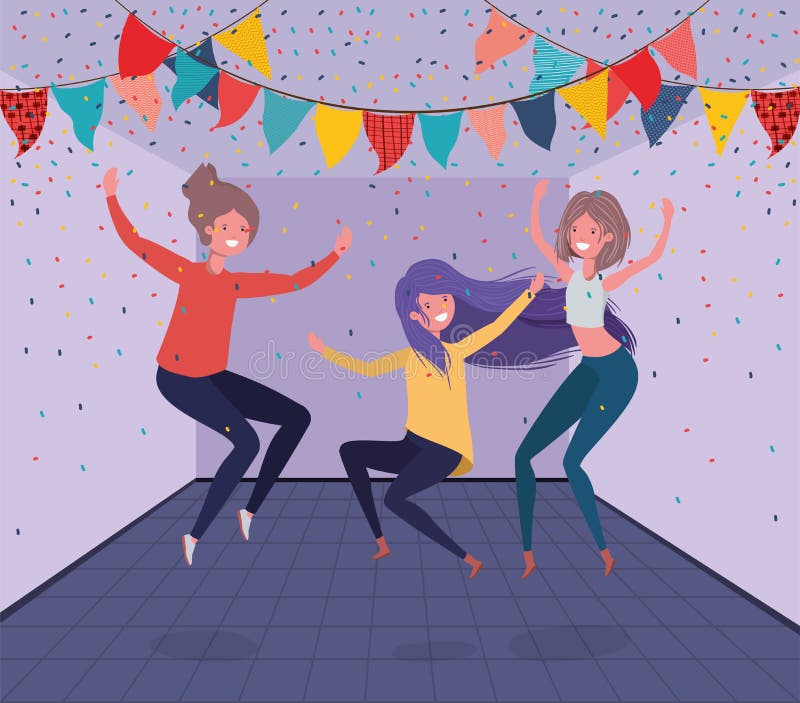 Young Girls Dancing In The Room Stock Vector - Illustration of club ...