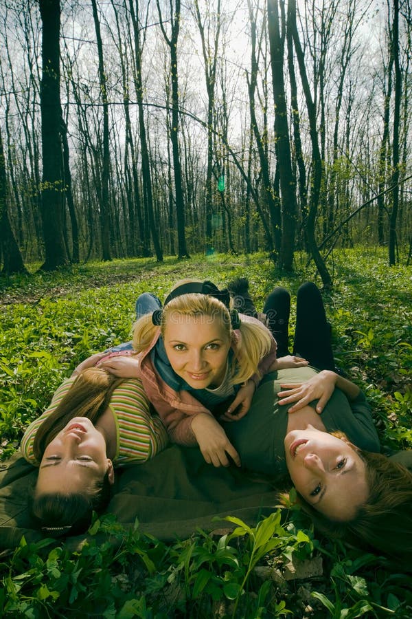 Young girls in the forest stock image. Image of long, friendship - 2505349