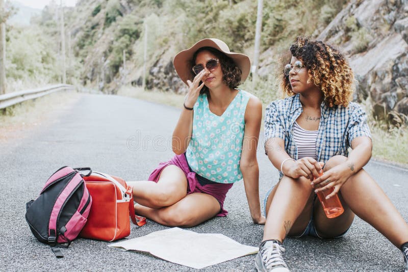 Friendly Young Girls Trip with Map Stock Image - Image of african ...
