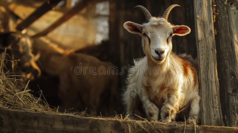 Young Goat in Rustic Barn Setting Stock Illustration - Illustration of ...