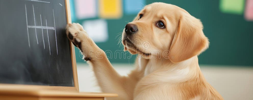 Golden Labrador Puppy Writing on a Blackboard with Its Paw in a ...
