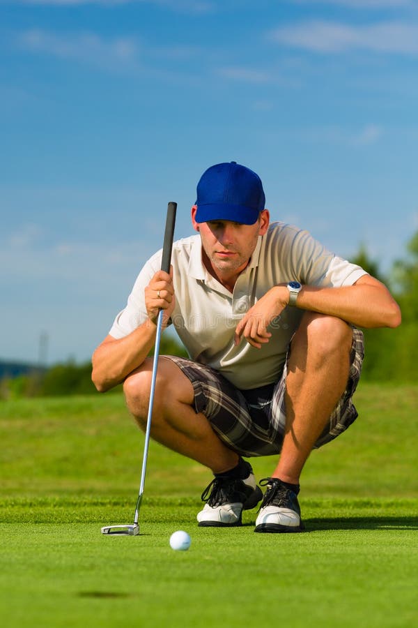 Young Golf Player on Course Putting and Aiming Stock Photo - Image of ...
