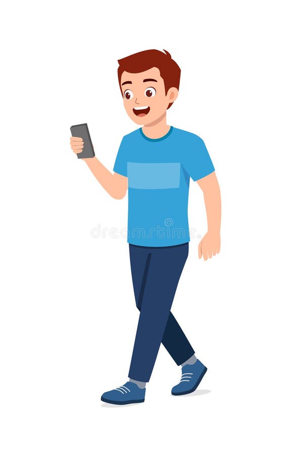 Young Good Looking Man Walking and Using Phone Stock Vector ...