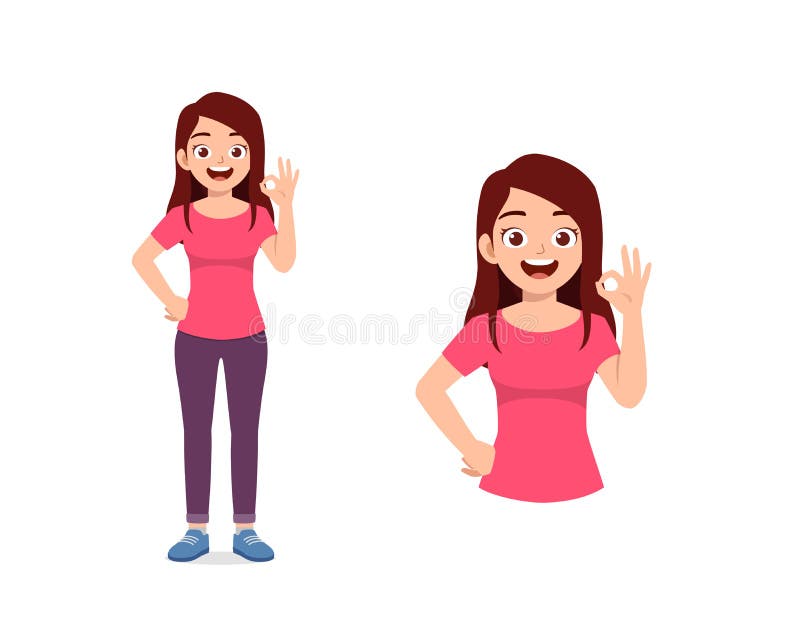 Young Good Looking Woman Shows Ok Gesture Stock Vector - Illustration ...