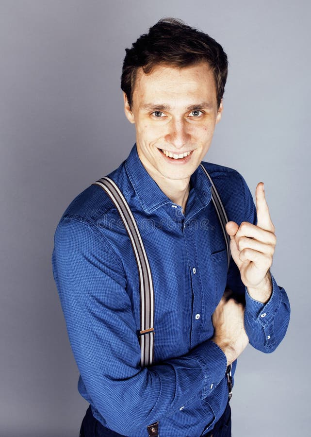 Young Goofy Man with Pimples Pointing Gesturing in Studio, Stupid ...