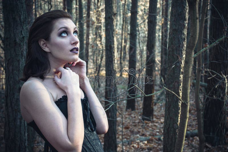Young Goth Woman in a Autumn Forest Stock Image - Image of nature ...