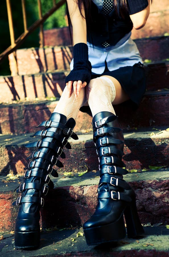 Young Goth Woman Sitting on Stairs Stock Photo - Image of slim, stairs ...