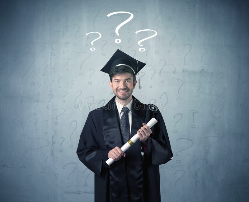 Young Graduate Teenager with Question Marks Drawn Stock Image - Image ...