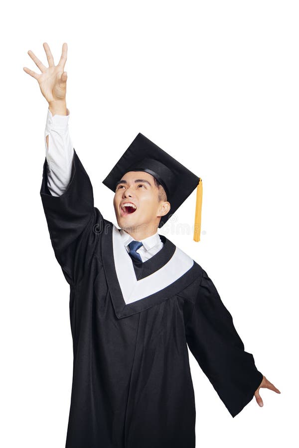 Young Graduation Male Student Hand Try To Catch Something Stock Image ...
