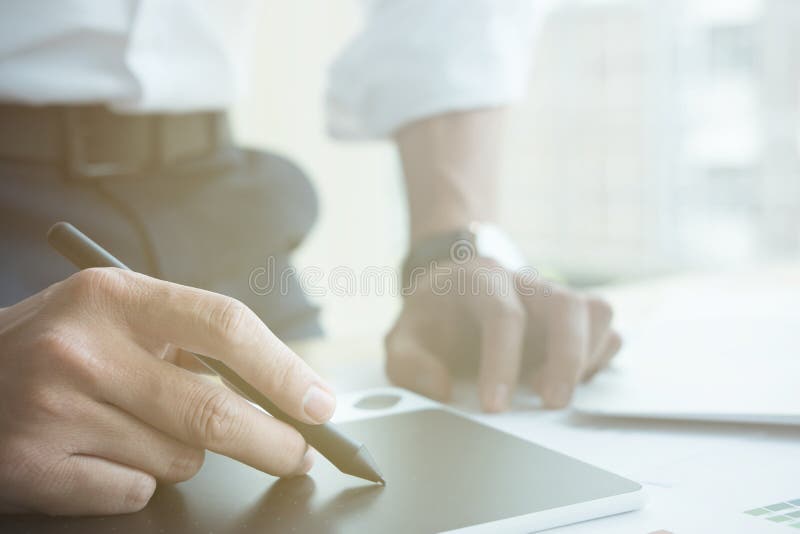 Young Graphic Designer Working with Computer and Color Swatch. C Stock ...