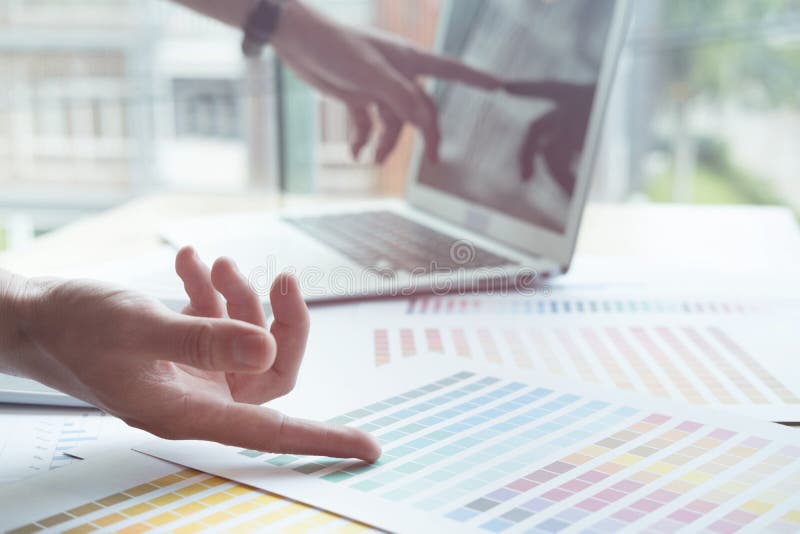 Young Graphic Designer Working with Computer, Color Swatch. Creative ...