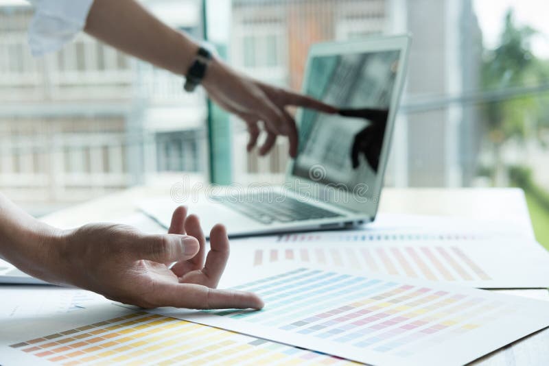 Young Graphic Designer Working with Computer, Color Swatch. Creative ...