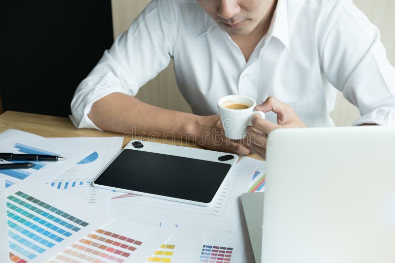 Young Graphic Designer Working with Computer. Creative Man Using Stock ...