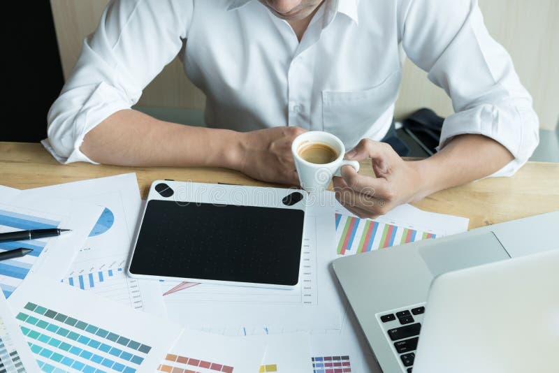 Young Graphic Designer Working with Computer. Creative Man Using Stock ...